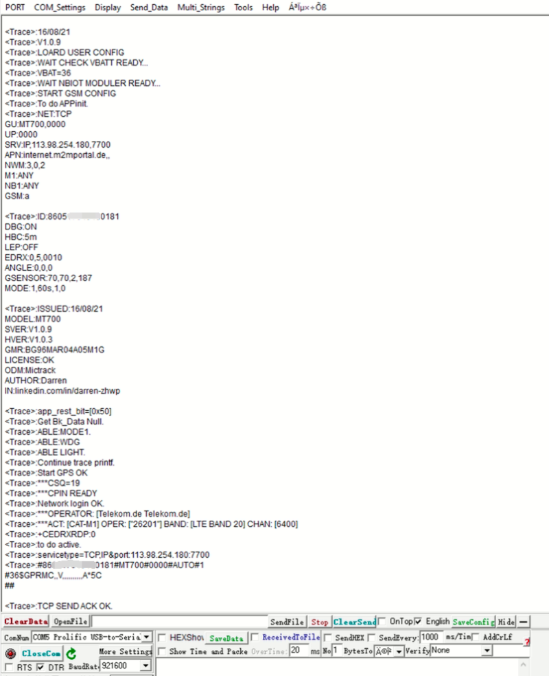 MT700 Test on Telekom CAT M1 Network - Mictrack Help